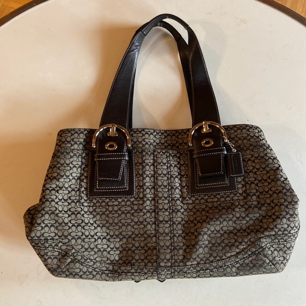 Coach Signature 9x12 Satchel With Leather Straps - Gem